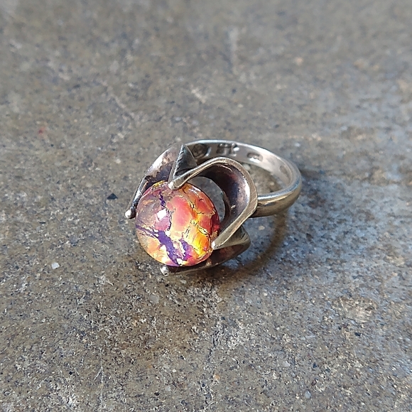 Accessories | Vintage Sterling Silver Ring Size 725 Foil Glass Art ...
